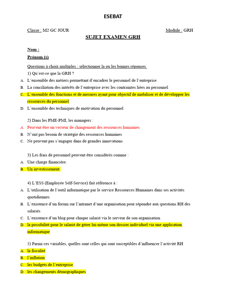 Examen GRH | PDF | Recrutement | Salaires