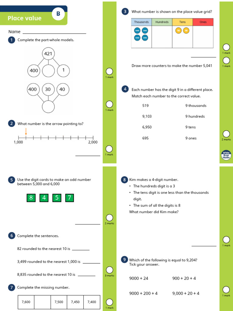Y4AutEoB1 - Place Value B | PDF | Mathematics | Mathematical Notation