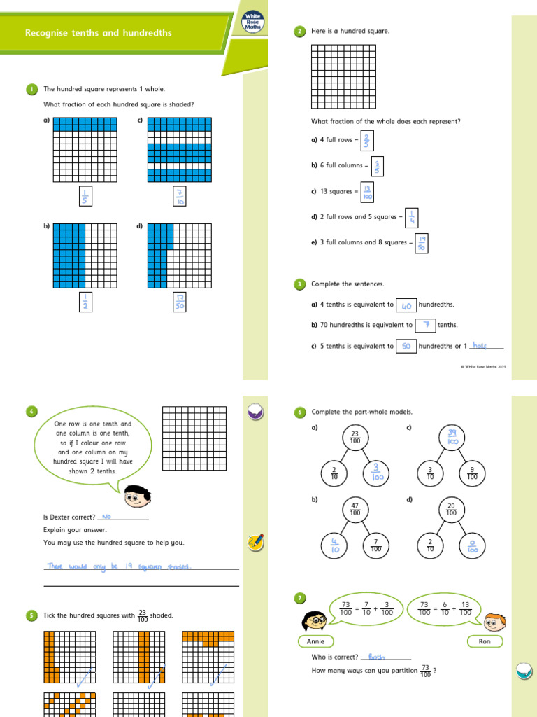 Lesson 1 Answers Recognise Tenths and Hundredths 2019 | PDF | Mathematics