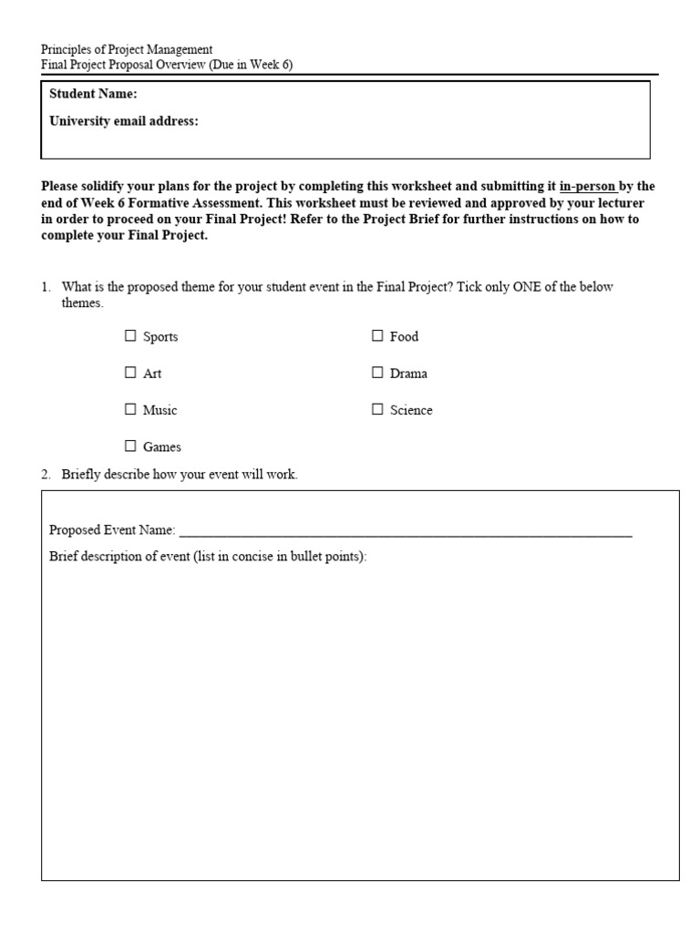 Final Project Proposal Worksheet Formative Assessment | Download Free ...