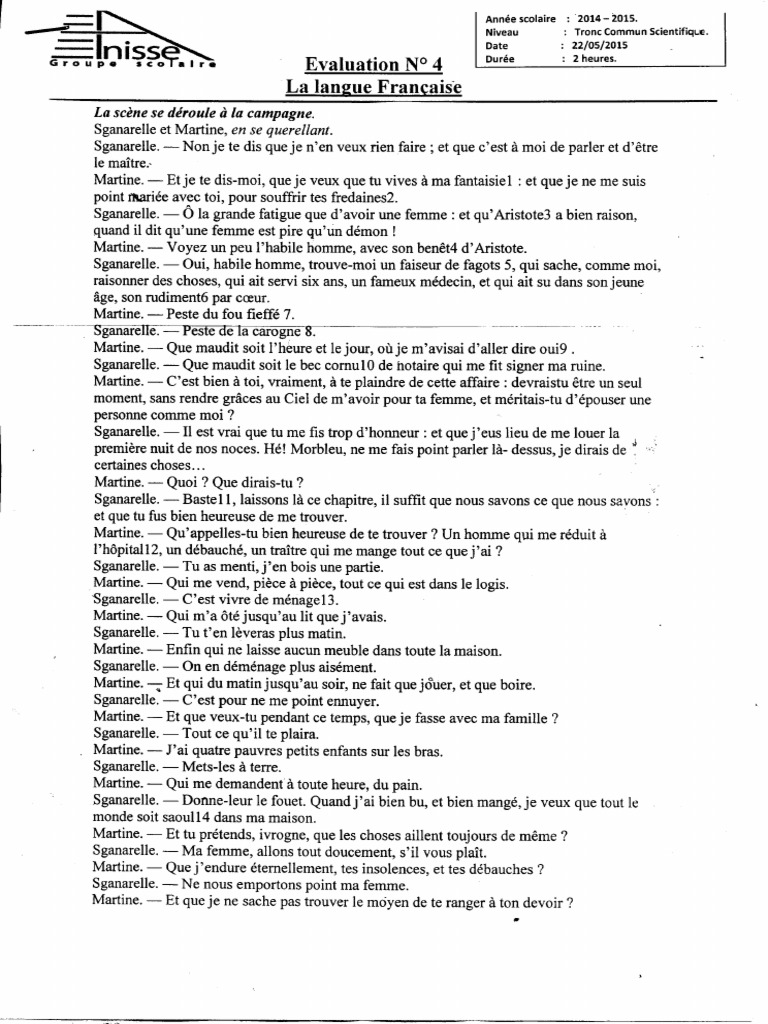 Devoir 3 Modele 5 Francais Tronc Commun Semestre 2 | PDF