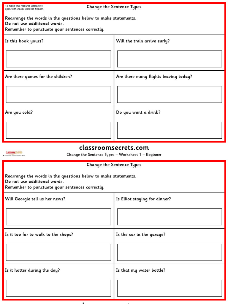 Change The Sentence Types KS2 SPAG SATs Test Practice Interactive ...