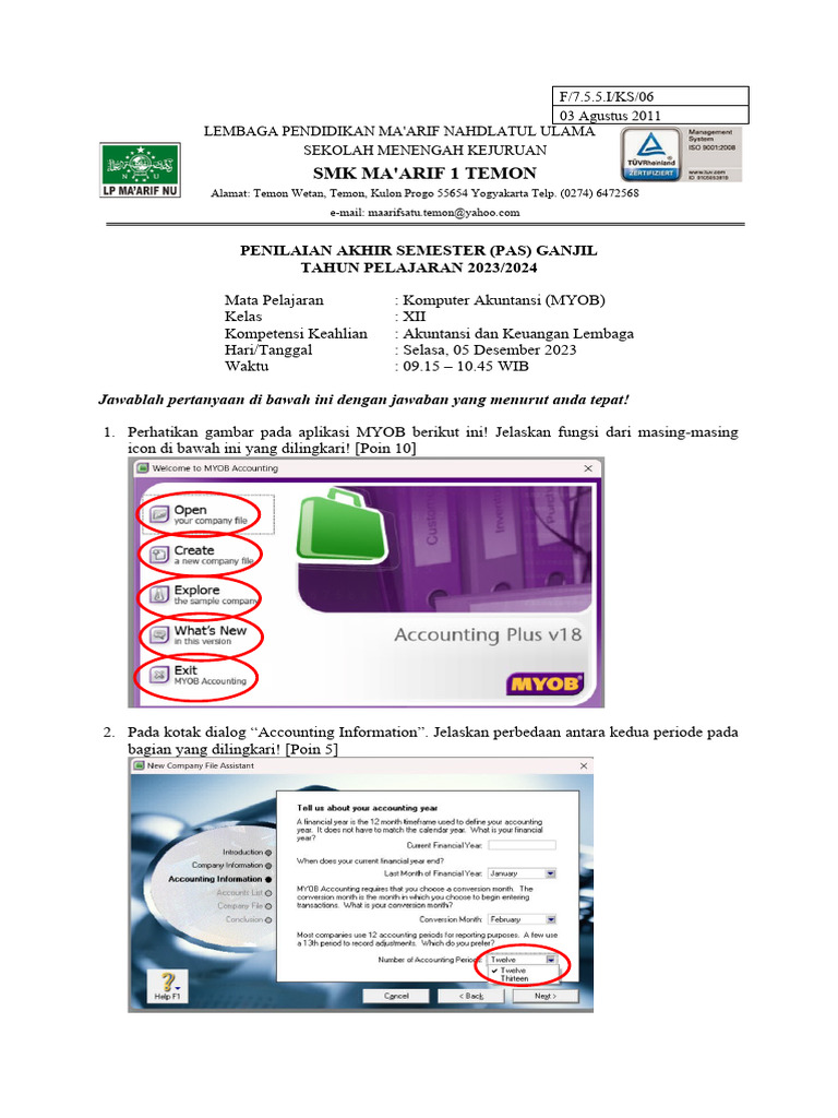 SOAL PAS Dan Kisi-Kisi PAS Kelas XII Sem Ganjil 2023-2024 (Komputer Akuntansi) | PDF