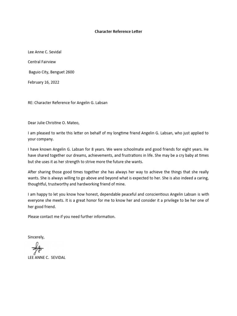 Character Reference Letter | PDF