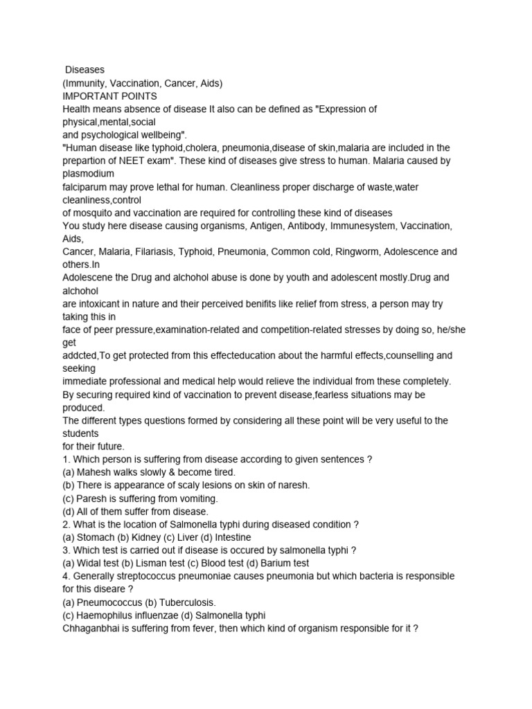 Diseases Grade 12 Bio NEET. | PDF | Malaria | Plasmodium