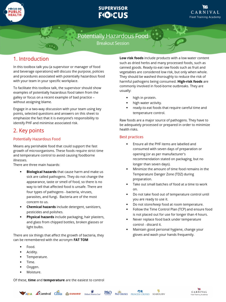 2.1 Potentially Hazardous Food - Breakout Session | PDF