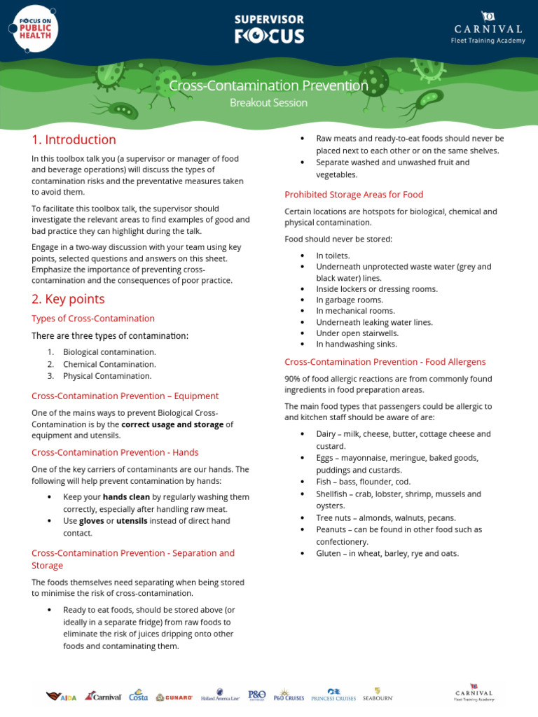 2.4 Cross Contamination Prevention - Breakout Session | PDF | Breads ...