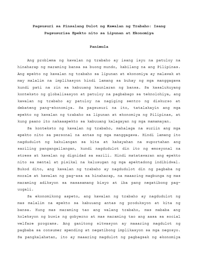 Pagsusuri Sa Pinsalang Dulot NG Kawalan NG Trabaho | PDF Pagsusuri Sa Pinsalang Dulot NG Kawalan NG Trabaho | PDF