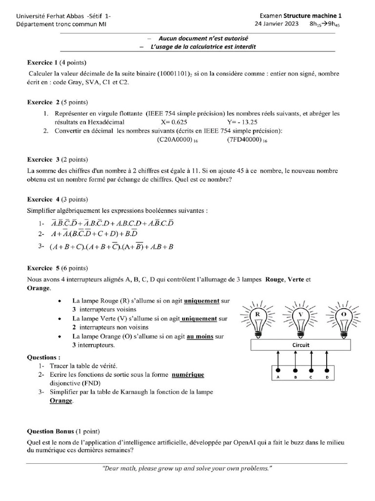 Examen6+Solution Structure Machine 1 | PDF
