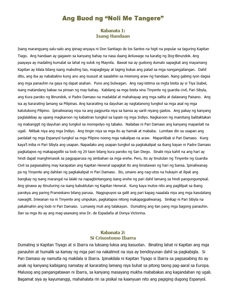 Ang Buod NG NOLI ME TANGERI | PDF