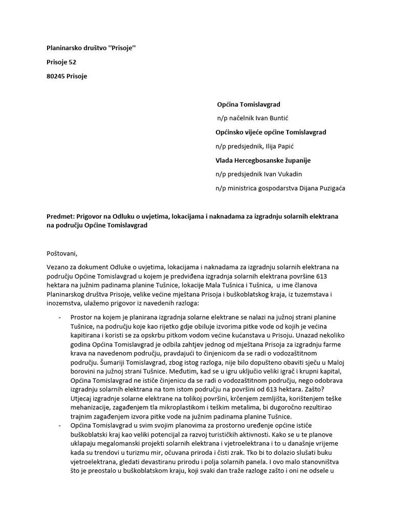 Planinarsko Društvo Prisoje - Prigovor | PDF