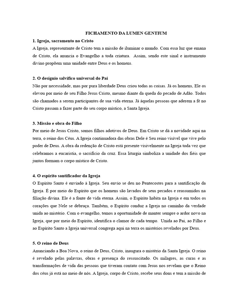 Fichamento da Lumen Gentium | PDF