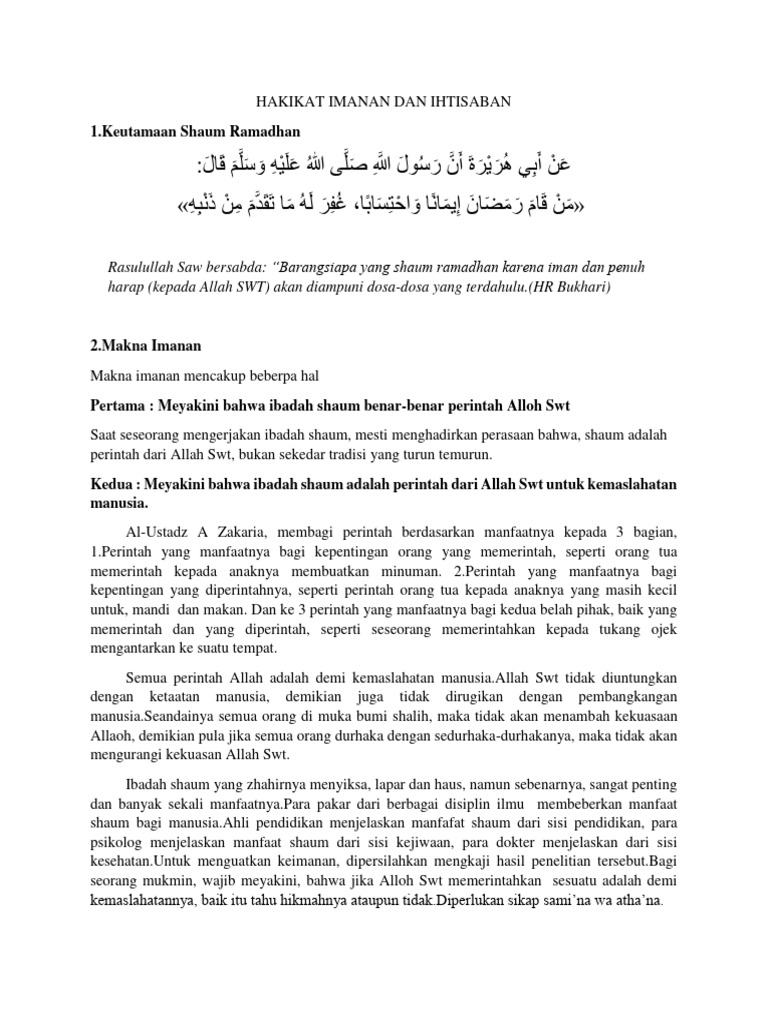 Hakikat Imanan Dan Ihtisaban | PDF