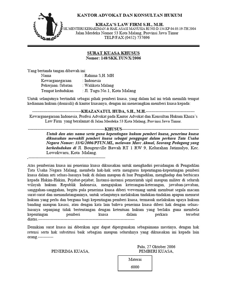 Surat Kuasa Khusus Pidana Malang | PDF | Hukum