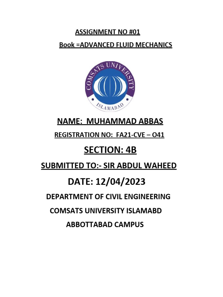 Advanced Fluid Mechanic Assignment No | PDF | Brake | Air Conditioning