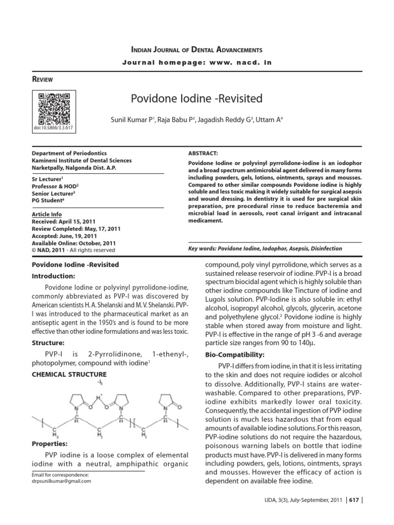 Povidone Iodine - Revisited | PDF | Iodine | Chemistry