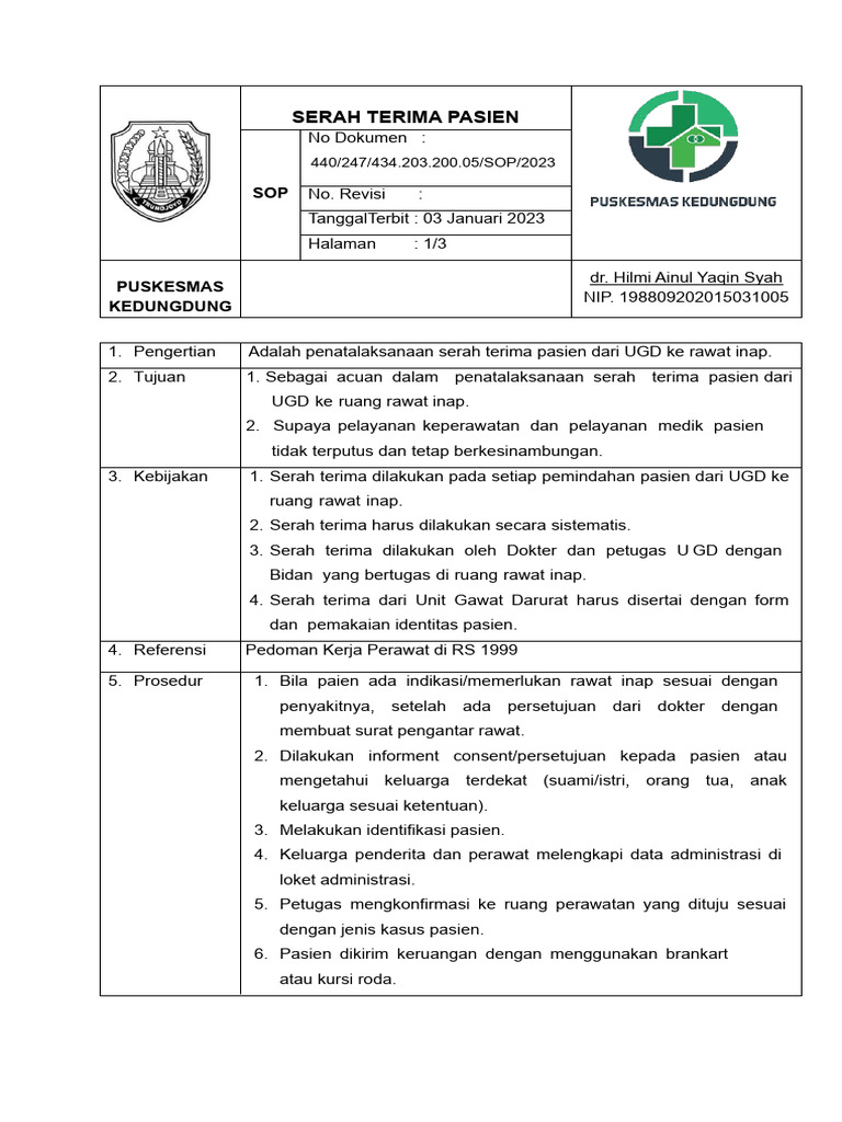 3713 Sop Serah Terima Pasien Rujukan | PDF | Pengembangan Diri | Sains & Matematika
