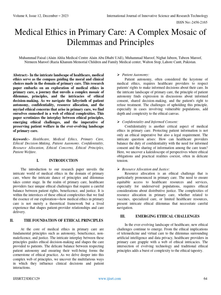 Medical Ethics in Primary Care: A Complex Mosaic of Dilemmas and Principles | Download Free PDF ...
