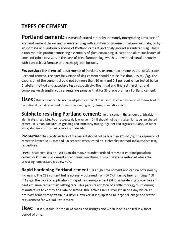 Types of Cement | PDF | Cement | Concrete