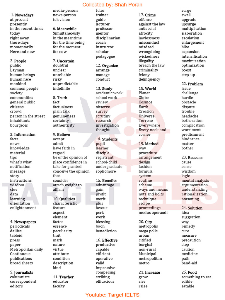 Common Synonyms | PDF | Reason