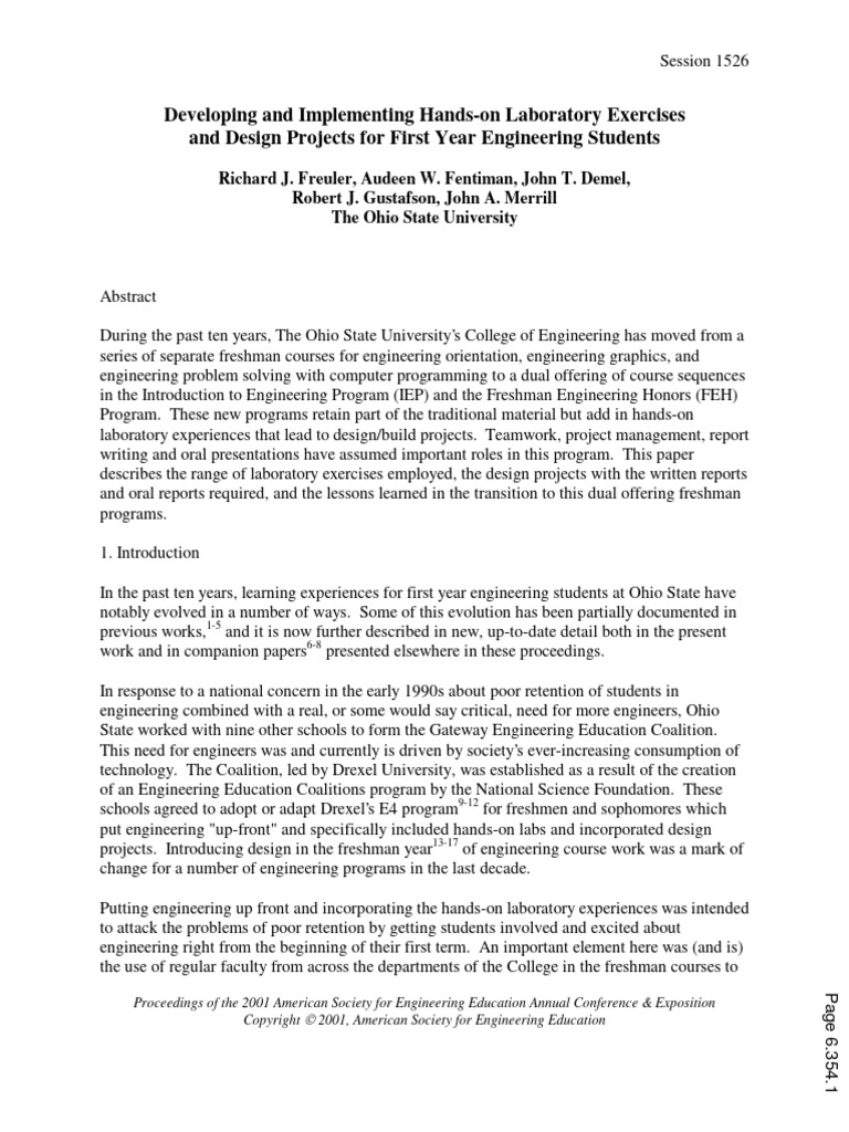 Developing and Implementing Hands On Laboratory Exercises and Design ...