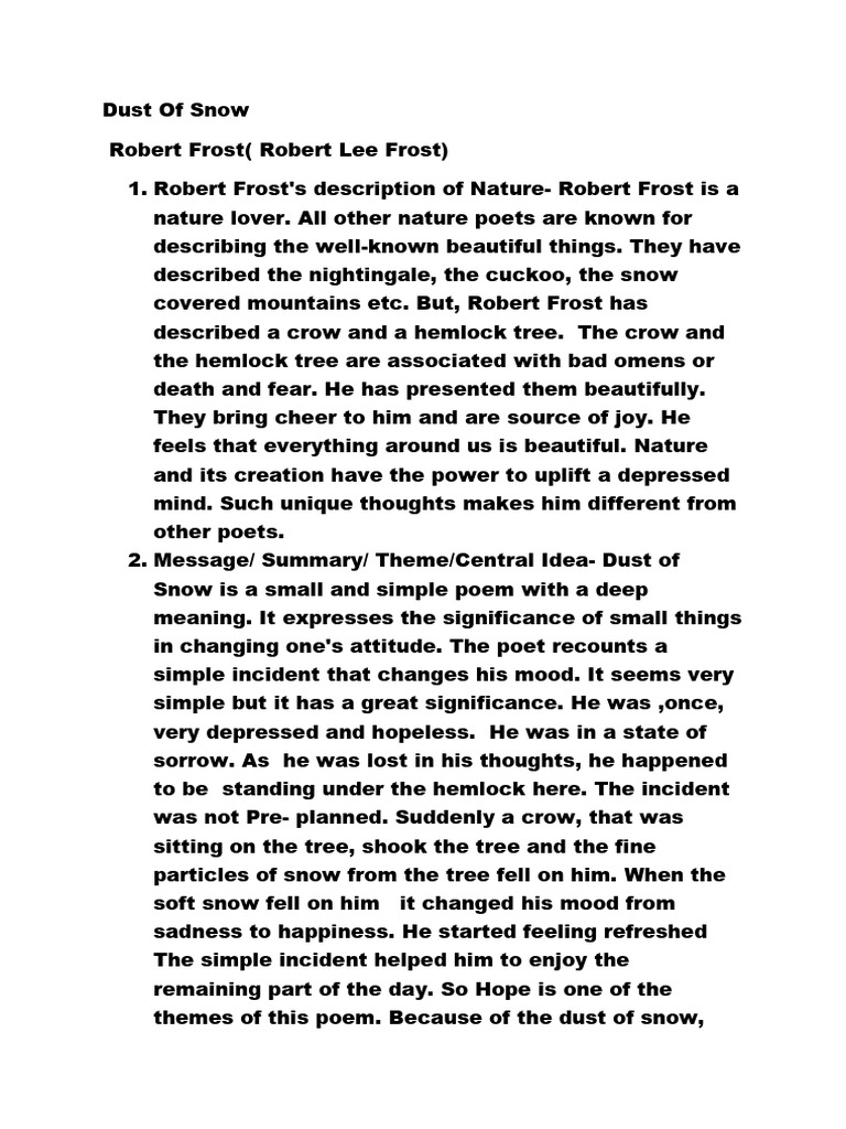 Poem - Dust of Snow (Notes) - 9360 | PDF | Psychology