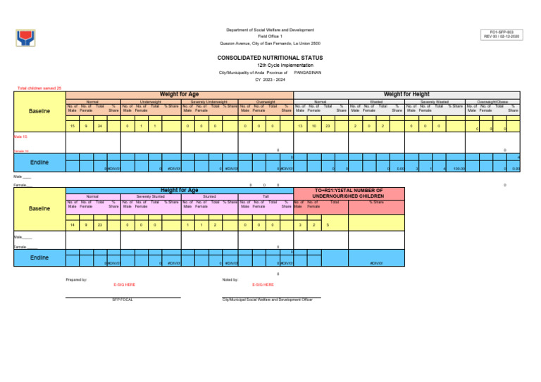 03 - Consolidated Nutritional Status Form Rev00 | PDF | Epidemiology ...