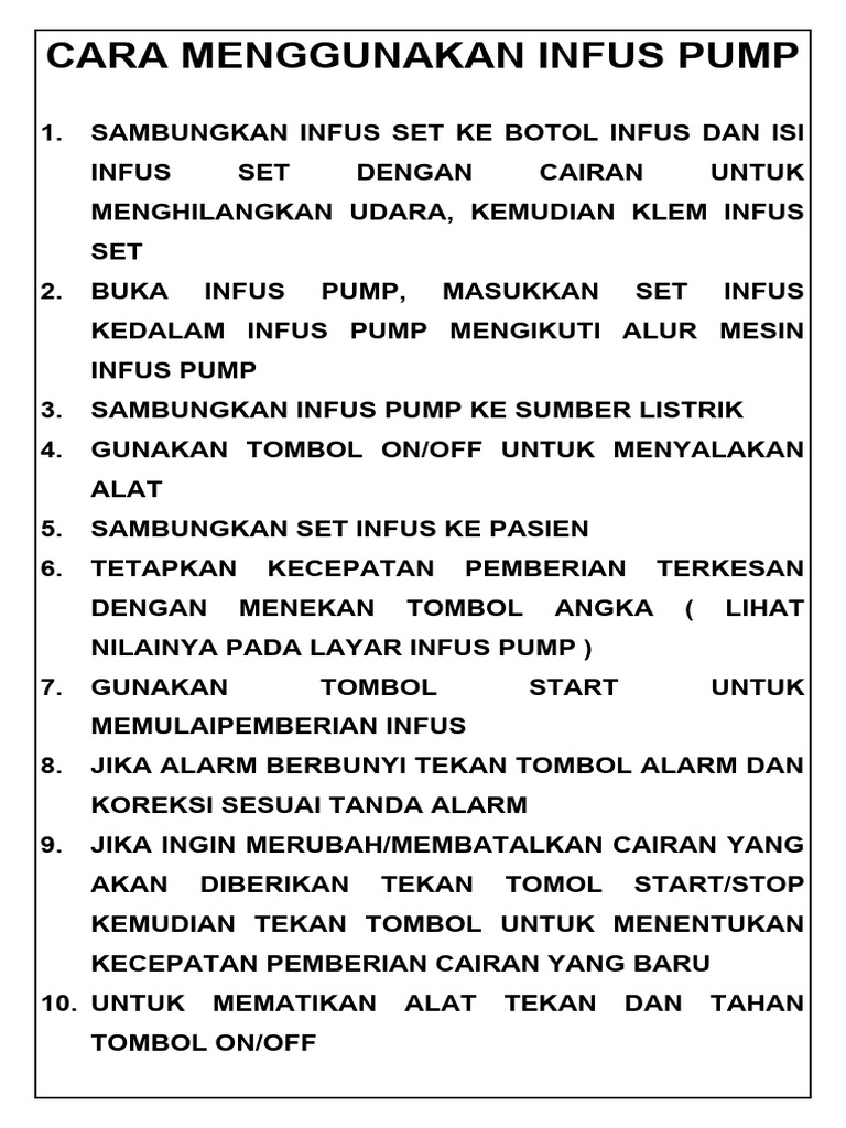 Cara Menggunakan Infus Pump | PDF