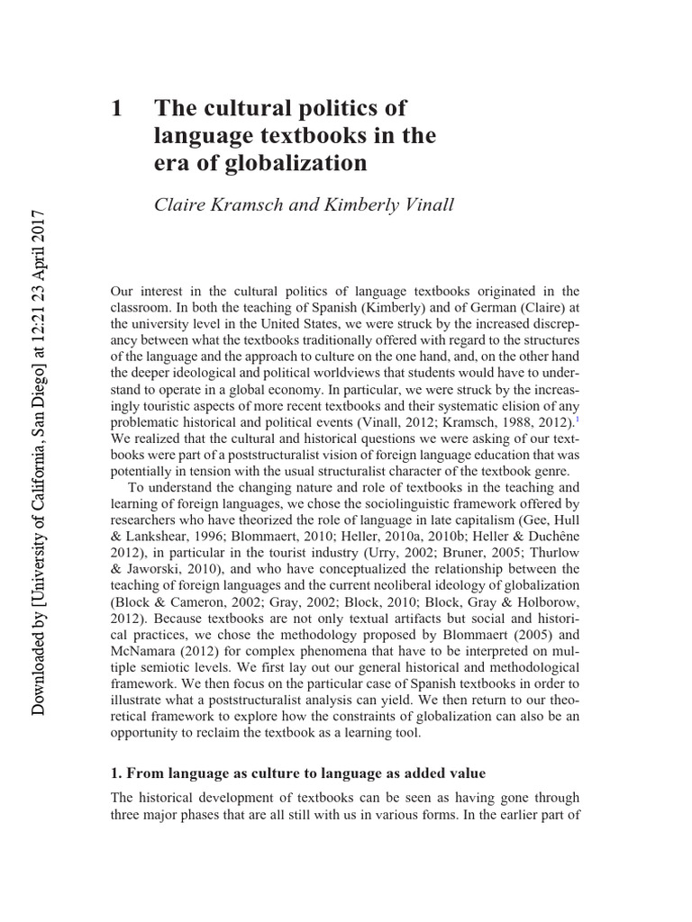 Kramsch Et Al 2015 The Cultural Politics Of Language Textbooks In An Era Of Globalization Pdf 