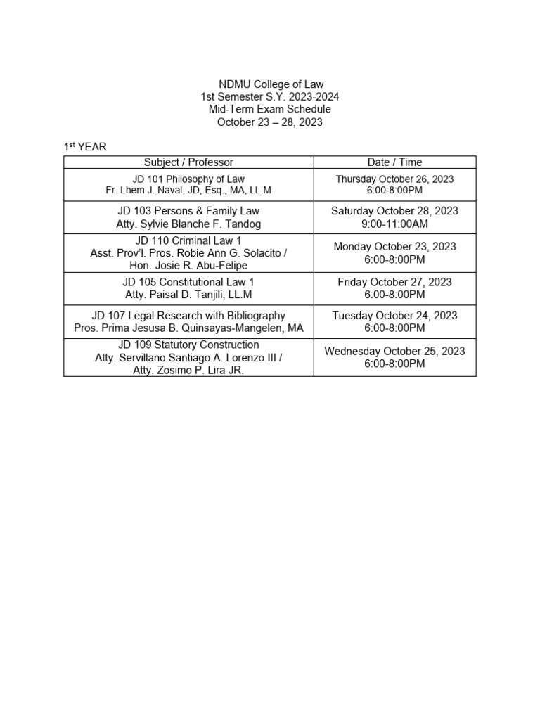1st_Year_1st_sem_SY_2023-24_Mid-Term_exam_schedule | PDF 1st_Year_1st_sem_SY_2023-24_Mid-Term_exam_schedule | PDF