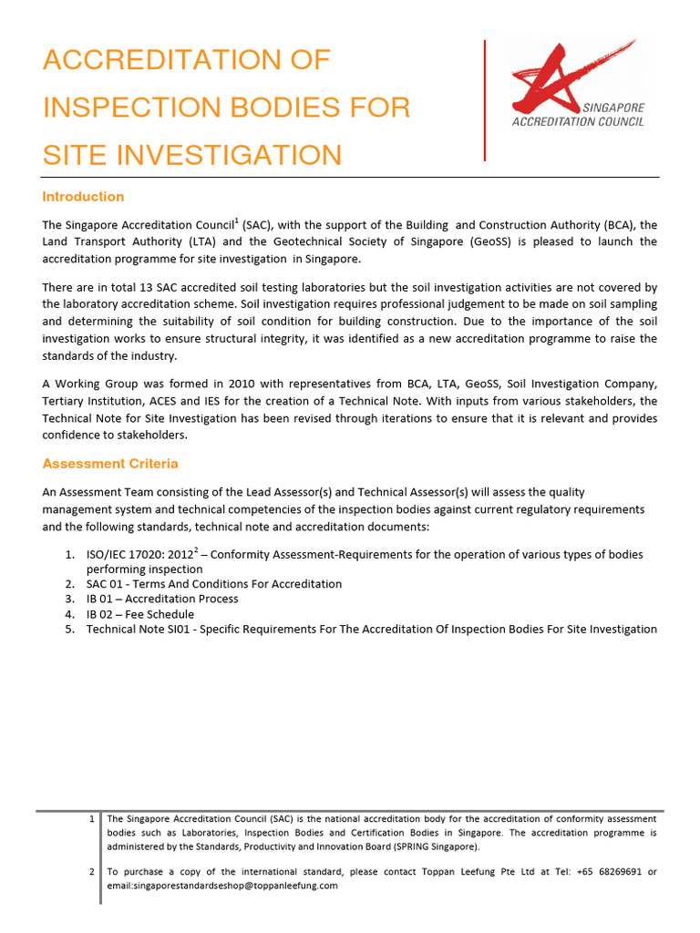 Accreditation of Inspection Bodies For Site Investigation | PDF