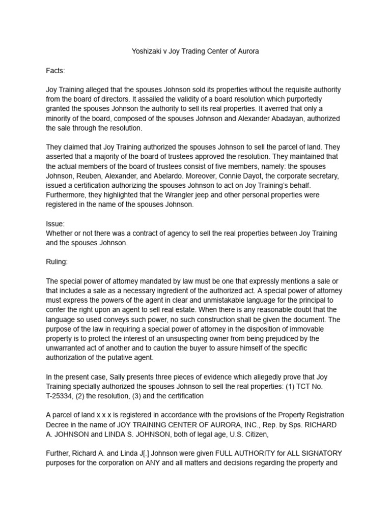 c3 Yoshizaki V Joy Trading Center of Aurora | PDF