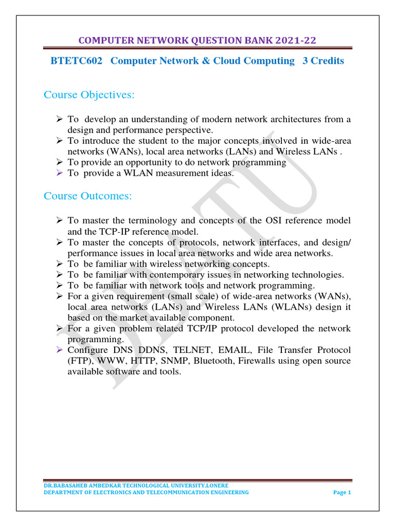 CNCC Question Bank MRM 2K22 | PDF | Computer Network | Network Switch