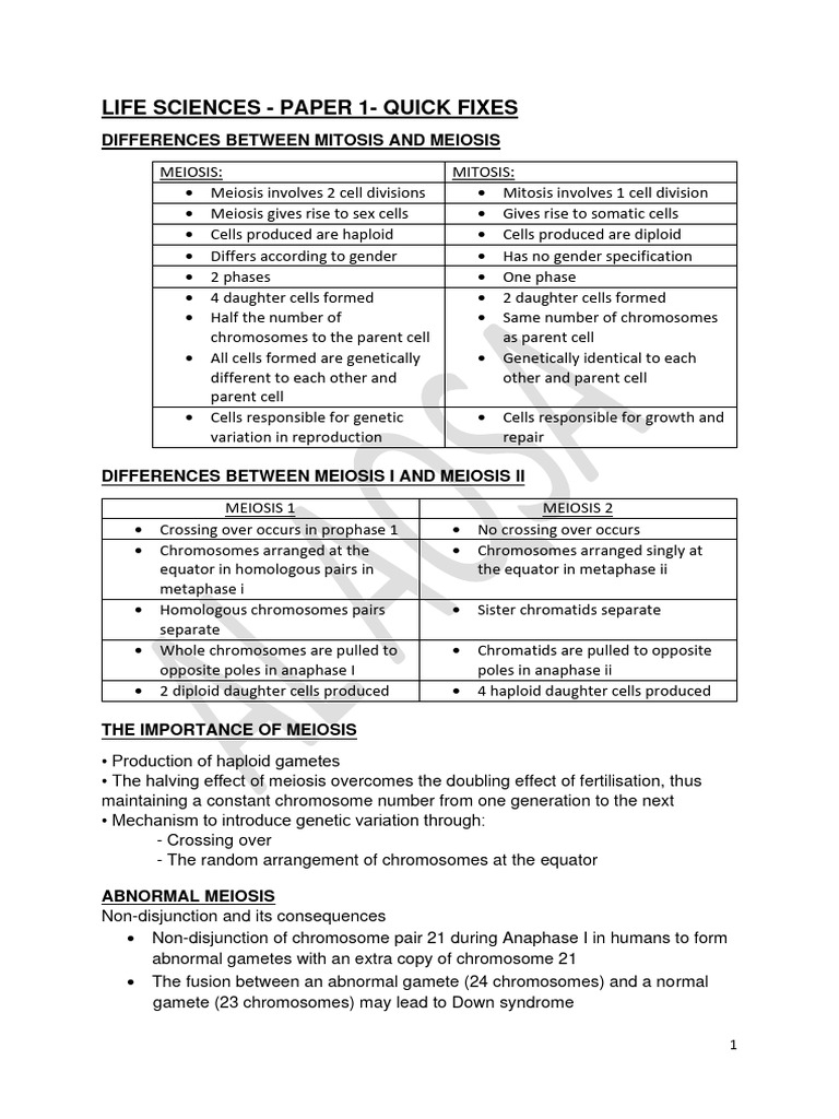 Study Notes - Life Sciences - Paper 1 | PDF