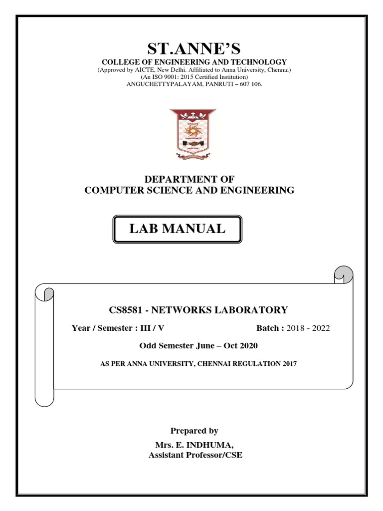 Cs8581-Networks Laboratory-188576110-Cs8581 CN Lab | PDF | Transmission Control Protocol ...