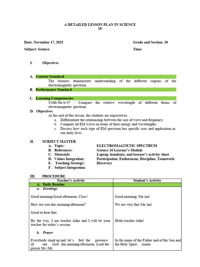 A DLP SCIENCE 10 Electromagnetic Spectrum 1 | PDF | Electromagnetic ...