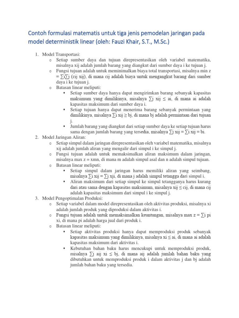 Contoh Formulasi Matematis Pemodelan Jaringan - F.Khair | PDF
