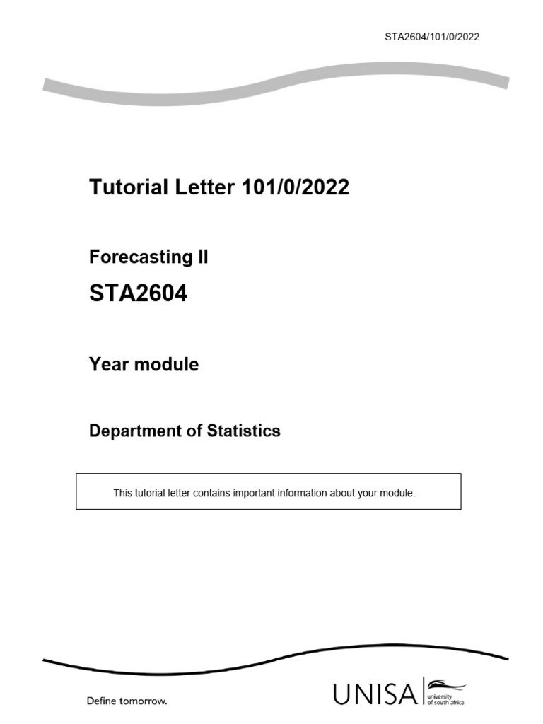 Tutorial Letter 101/0/2022: Forecasting II | PDF | Time Series | Libraries