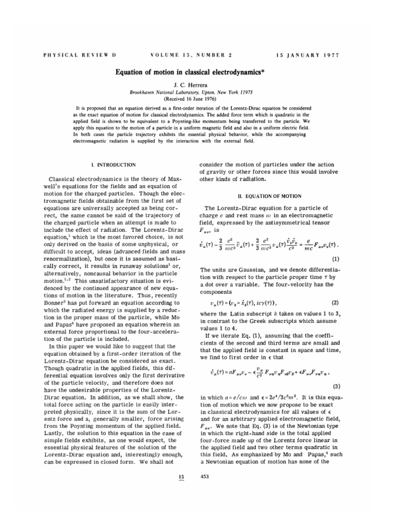 Equation of Motion in Classical Electrod | PDF | Momentum | Force