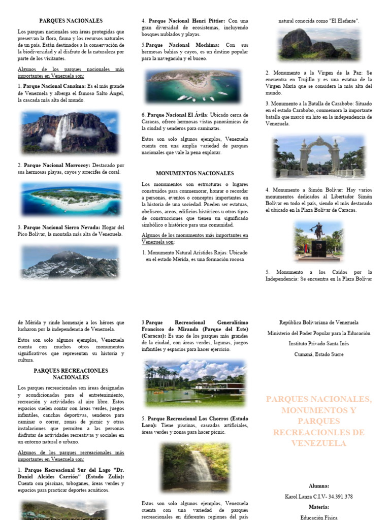 PARQUES NACIONALES Karol | PDF | Venezuela | Parques