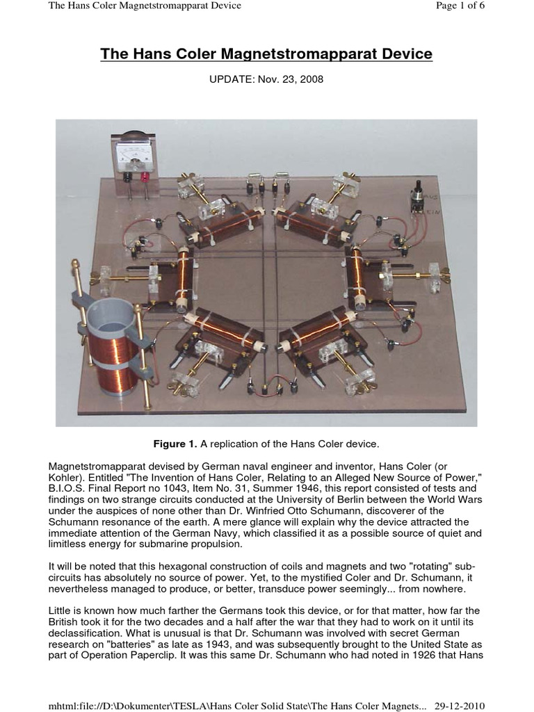 The Hans Coler Magnetstromapparat Device | PDF | Electrical Engineering ...