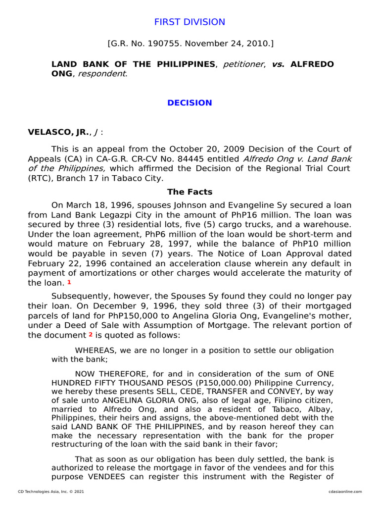 Land Bank Vs Ong | PDF