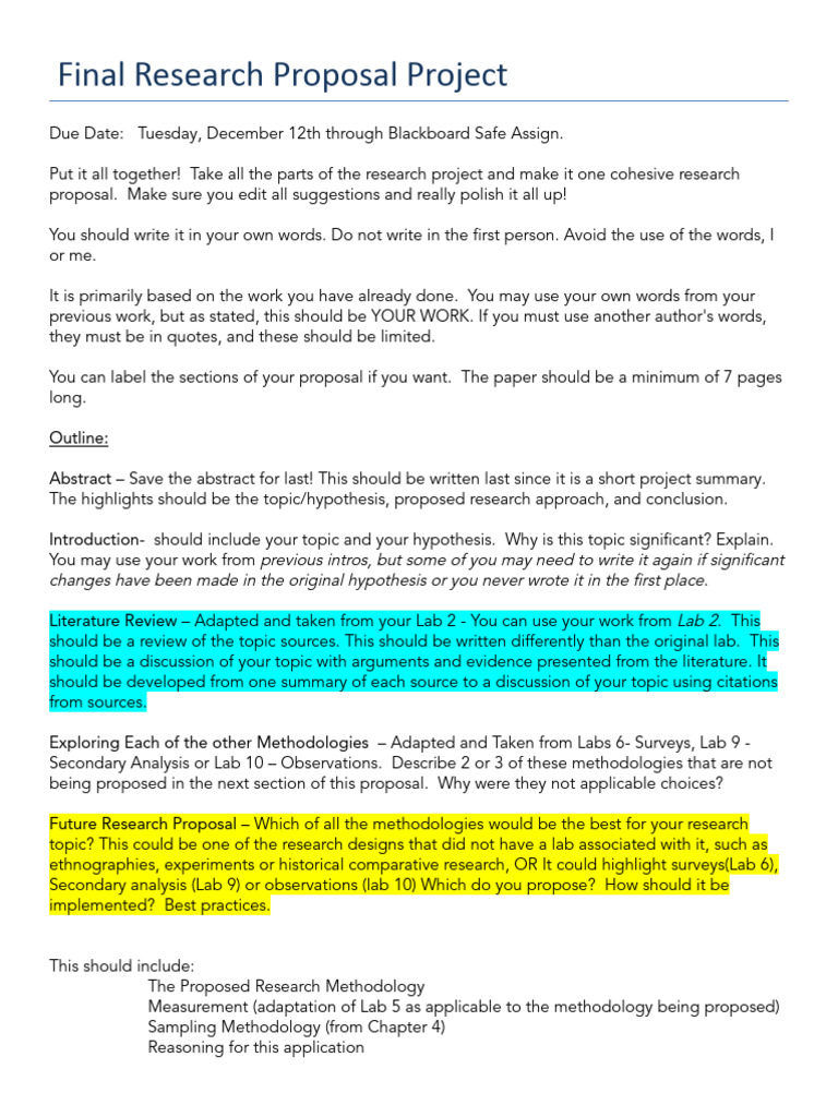 Research Proposal 212W F23 | PDF | Methodology | Scientific Method