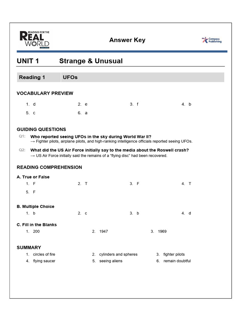 Reading For The Real World 4th Edition - 2 - Answer Key | PDF ...