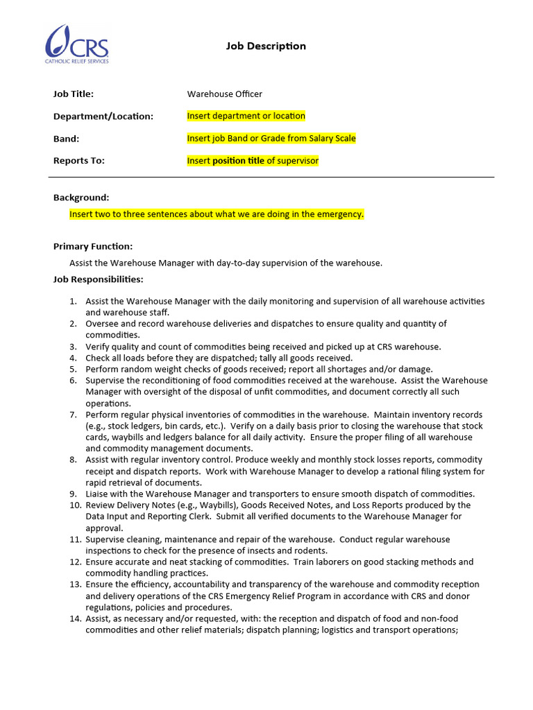 Job Description Warehouse Officer | PDF