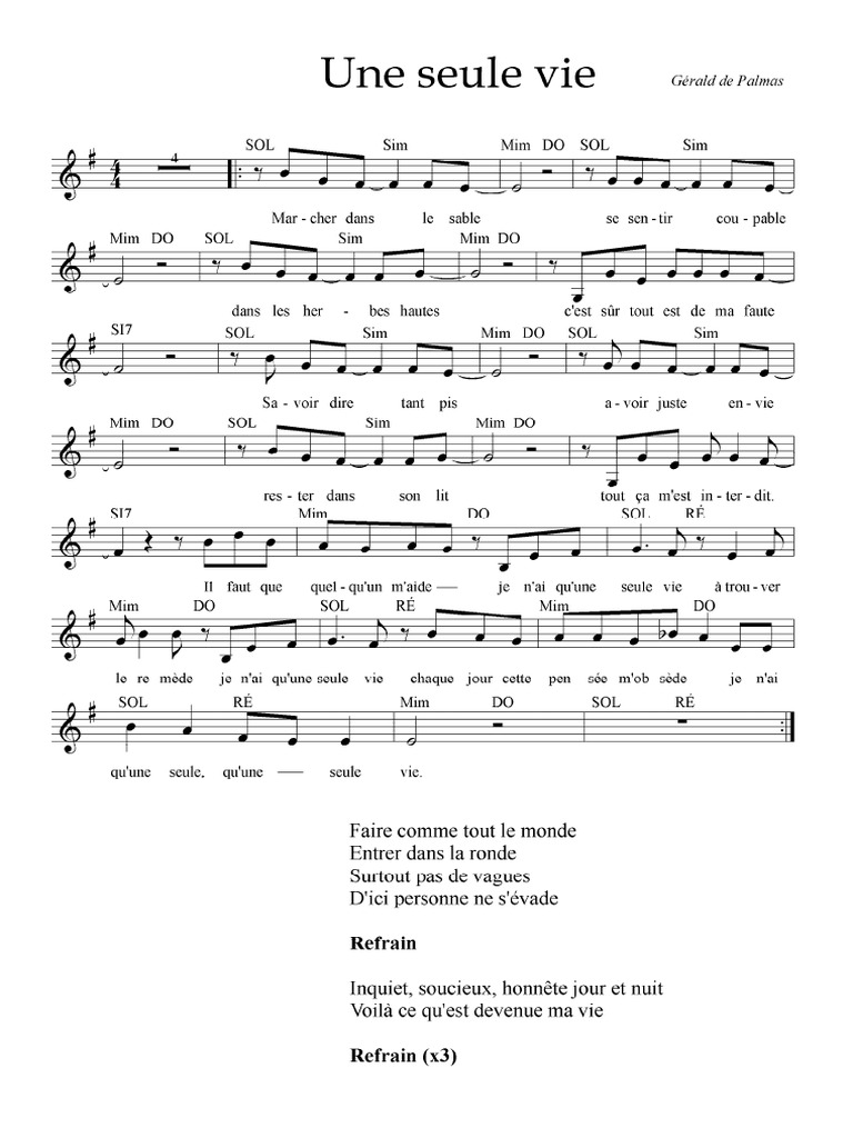 Une Seule Vie Accord | PDF