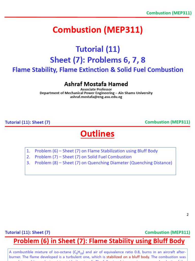 Tutorial-11-MEP311-Sheet-7-Stability Solid Fuel Combustion-Quenching -P-6-8 | PDF | Combustion ...