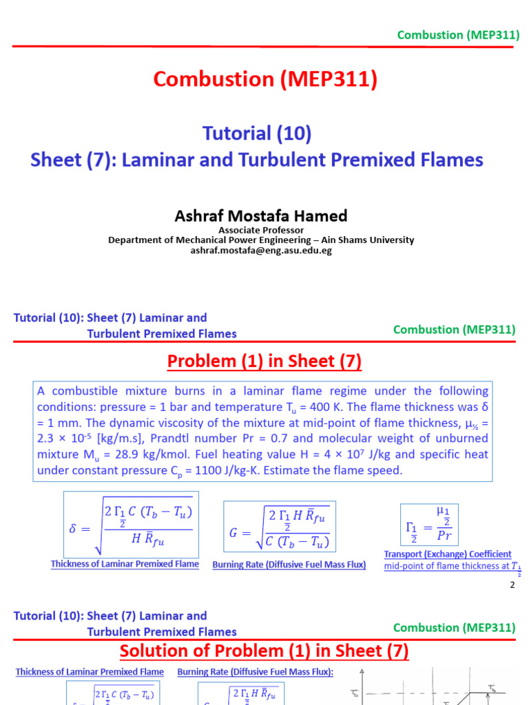 Tutorial-10-MEP311-Sheet-7-Premixed Flames-P-1-5 | PDF | Combustion ...