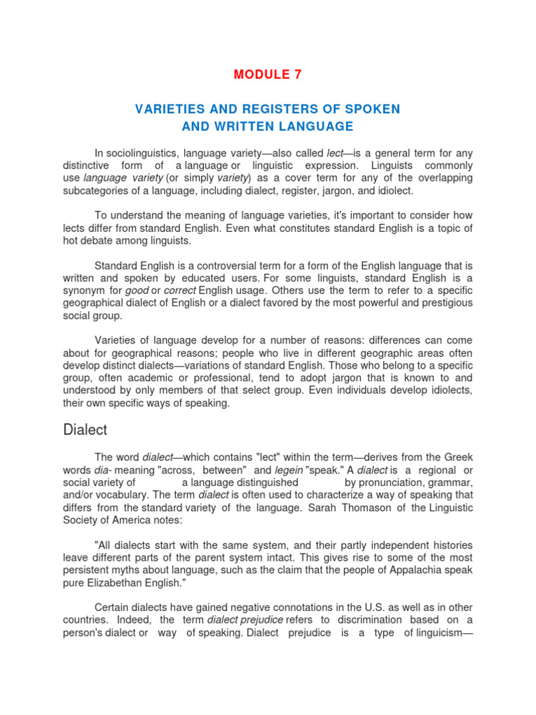 GE 2 Module 7 | PDF | Dialect | Sociolinguistics