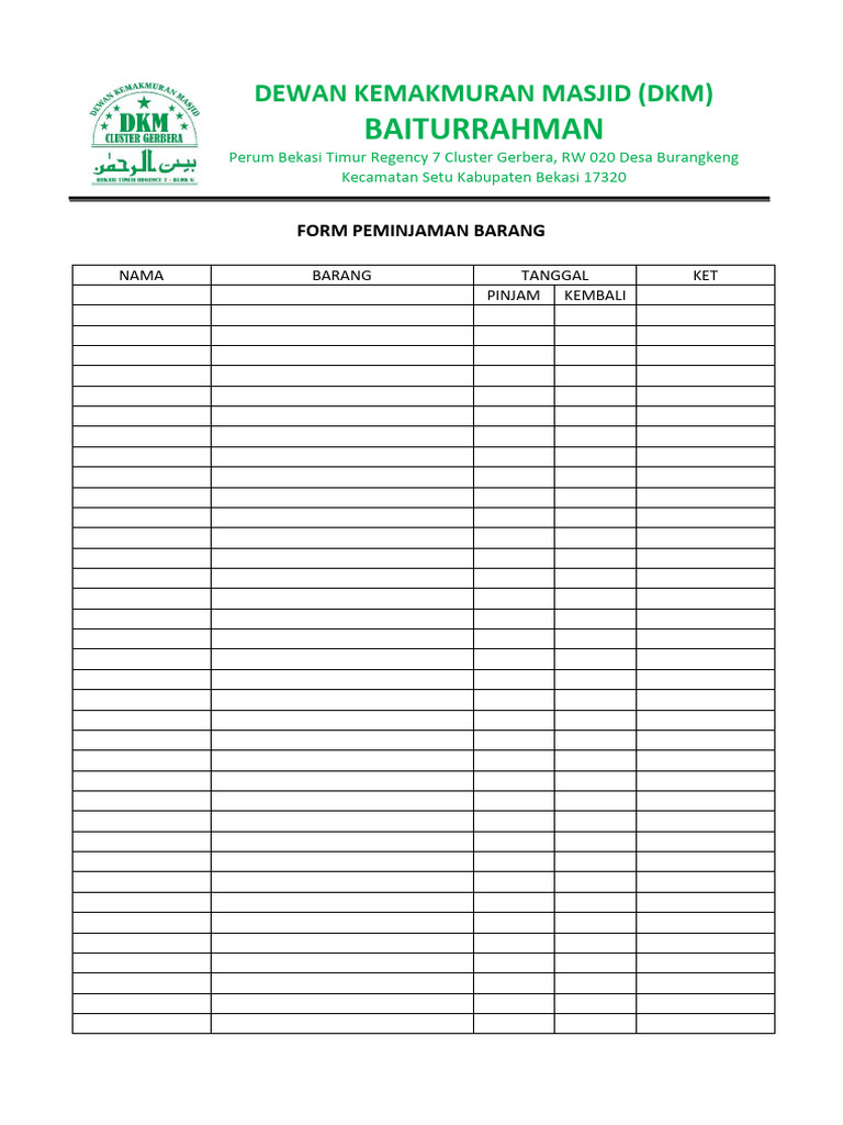 DKM Form Peminjaman Barang | PDF